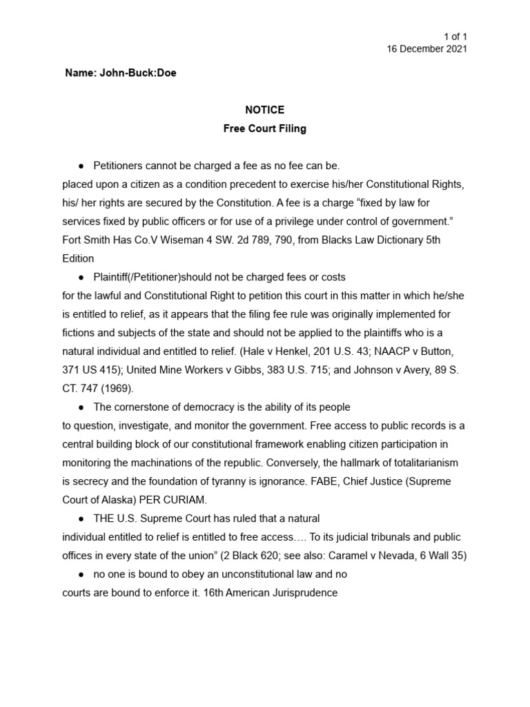 Notice Free Court Filing Example | PDF