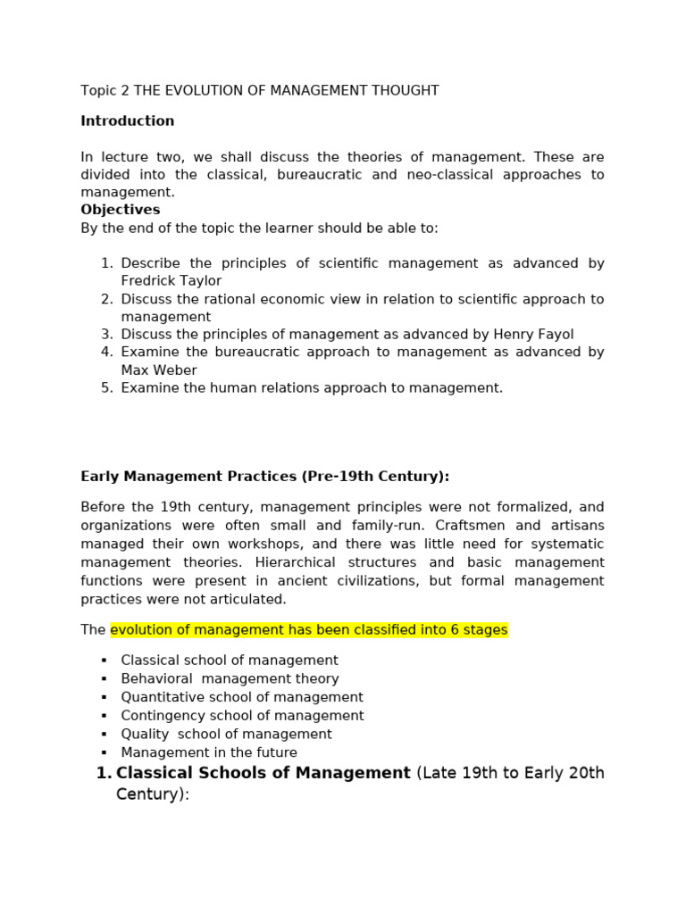 Topic 2 the Evolution of Management Thought | PDF | Operations ...