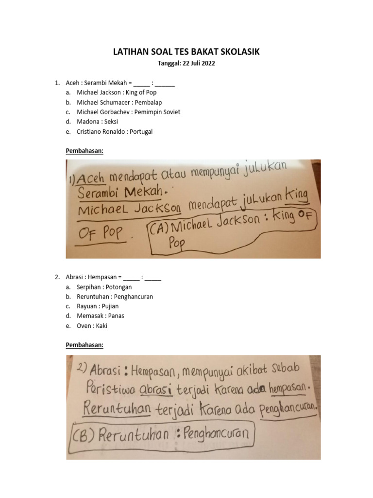 Soal Dan Pembahasan Tbs 22 Jul 2022 | PDF