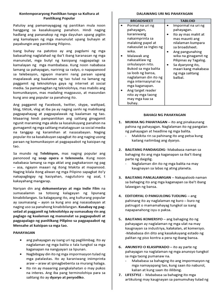 Kontemporaryong Panitikan Tungo Sa Kultura at Panitikang Popular | PDF