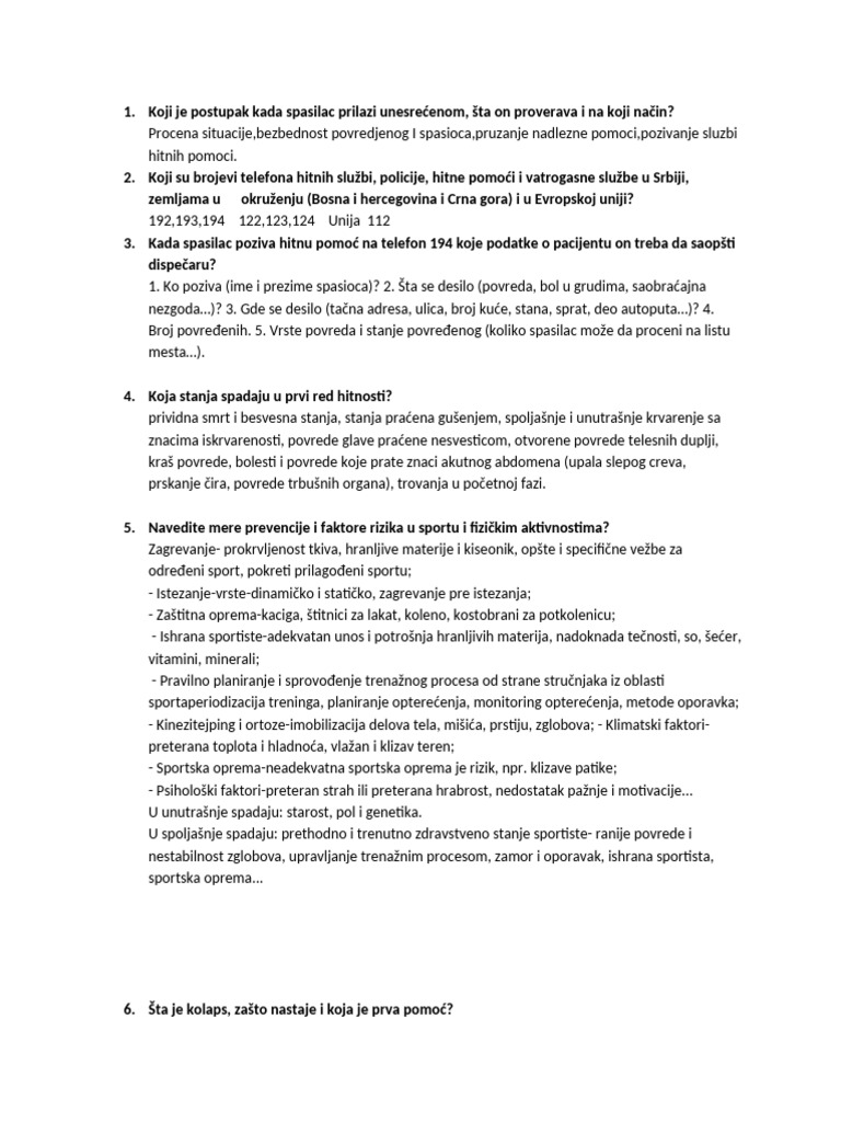 Pitanja Prva Pomoc | PDF