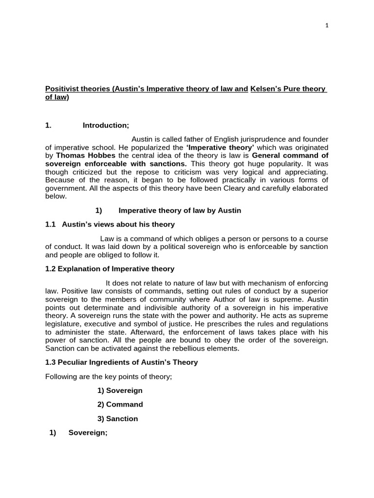 Positivist Theories Austins Imperative Theory of Law and Kelsens Pure Theory of Law | PDF ...