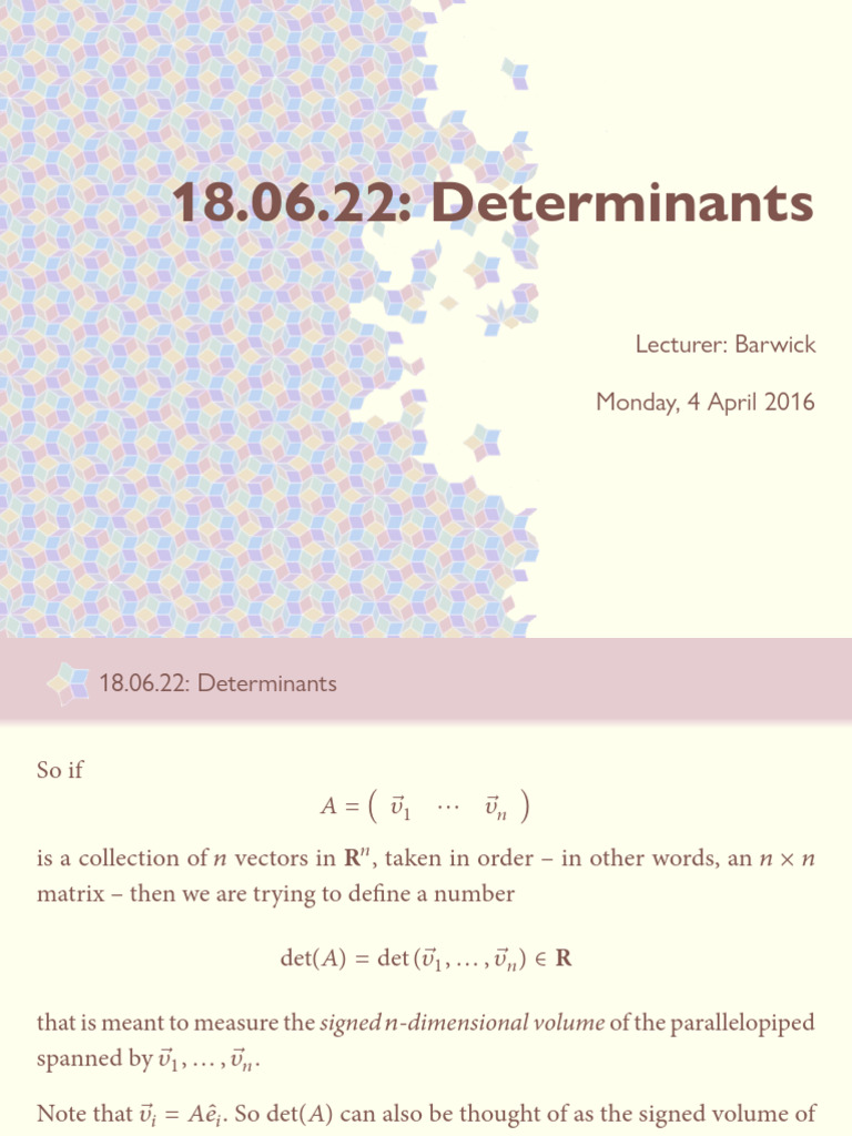 lecture22 | PDF | Determinant | Matrix (Mathematics)