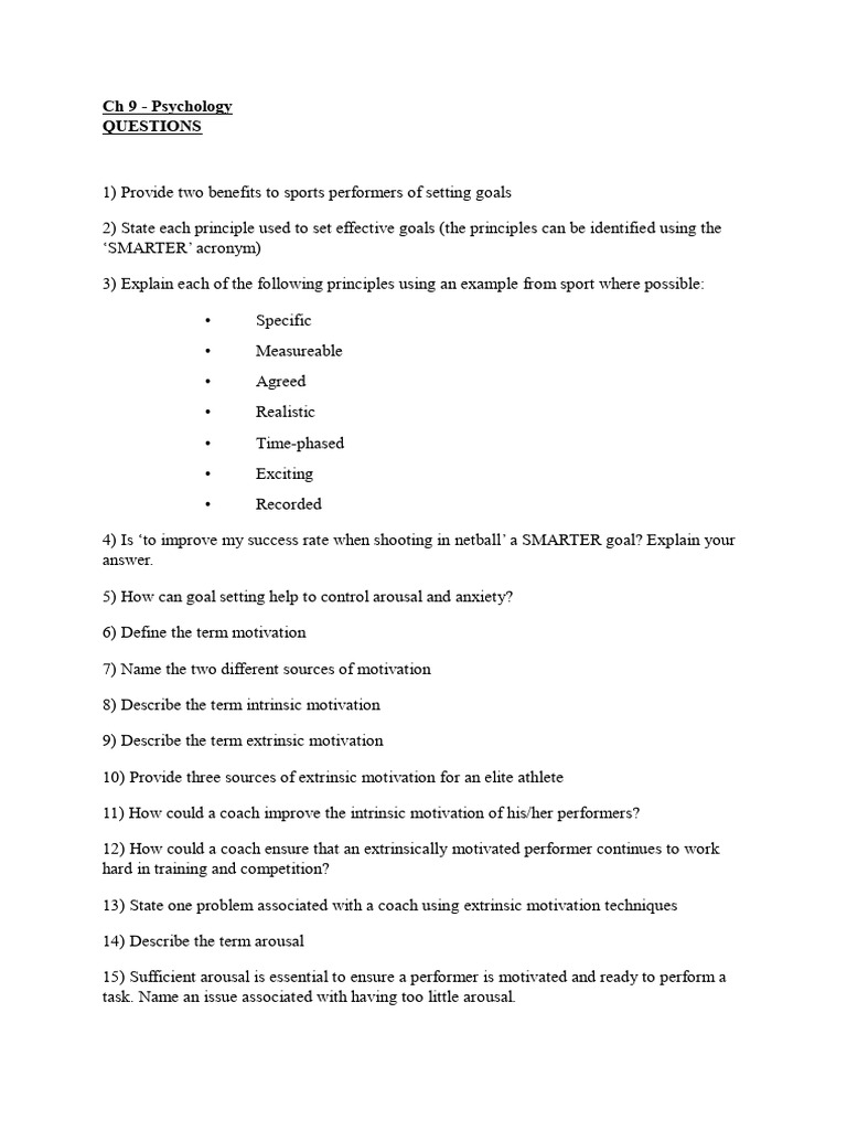 CH 9 Psychology PrActice Questions | PDF | Extraversion And Introversion | Anxiety