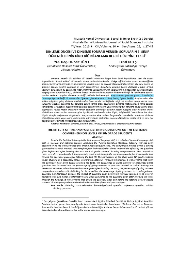 Sait Tüzel Dinleme (MAKALE) | PDF