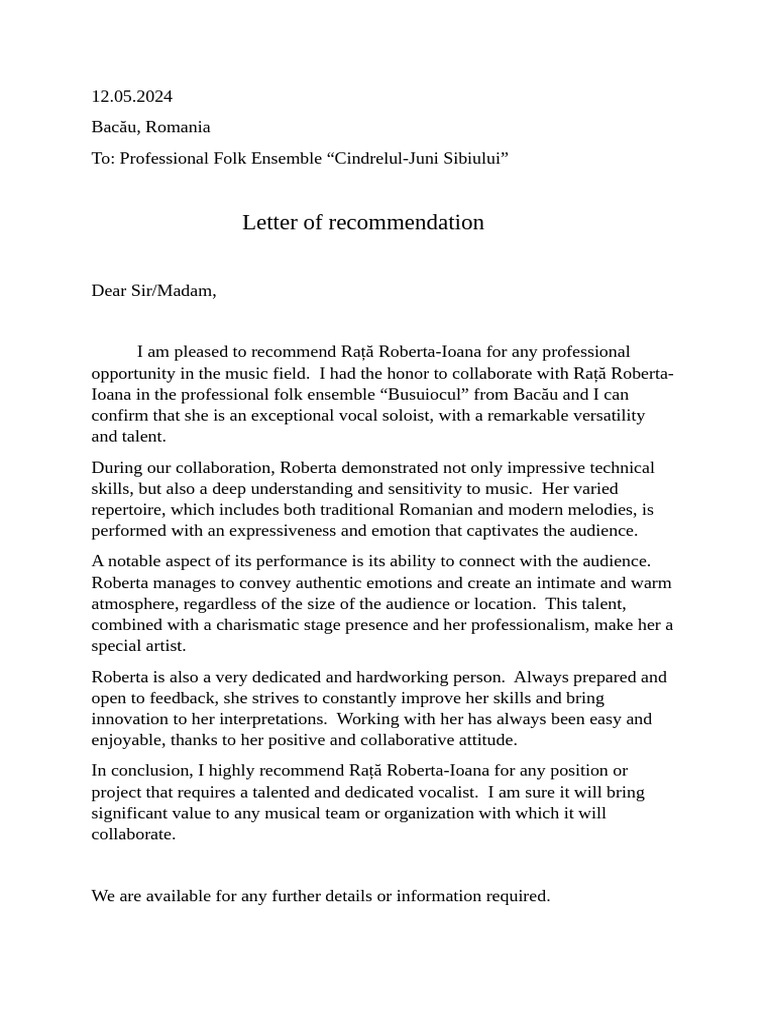Letter of Reccomendation | PDF | Art