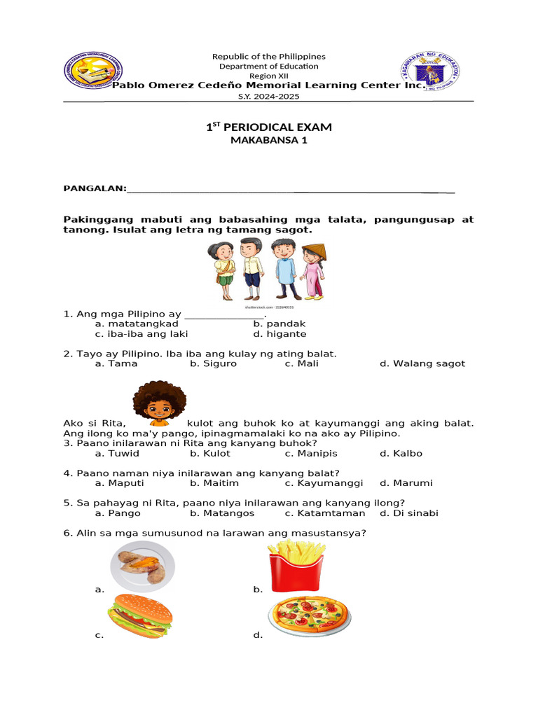 1st Periodical Exam Makabansa | PDF
