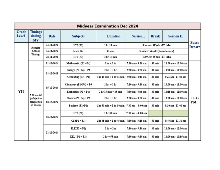 Mid-Term Schedule 2024-25 | PDF