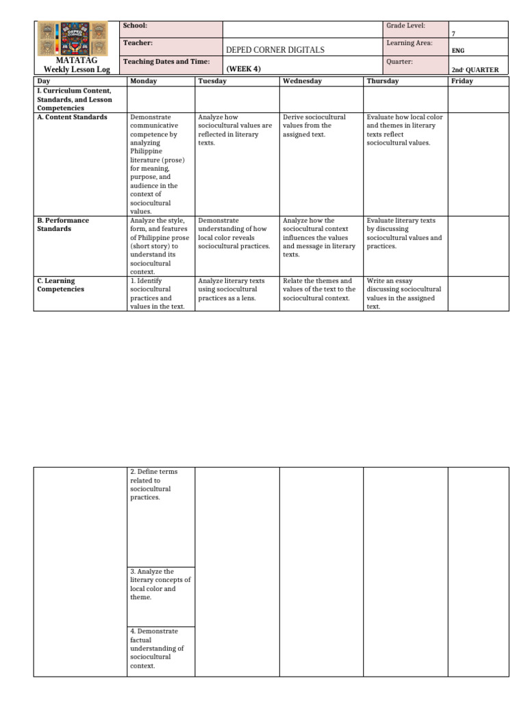 Dll-Week 4 Grade 7 Matatag-Deped Corner Digitals | PDF | Human ...