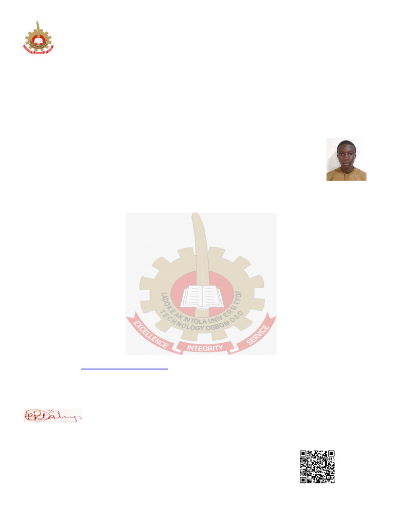 Ayinde Uthman Adebayo AdmissionLetter | PDF