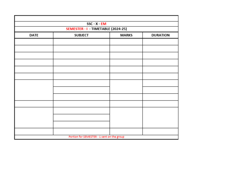 Revised-10-Em-Semester-1 Timetable-1 | PDF