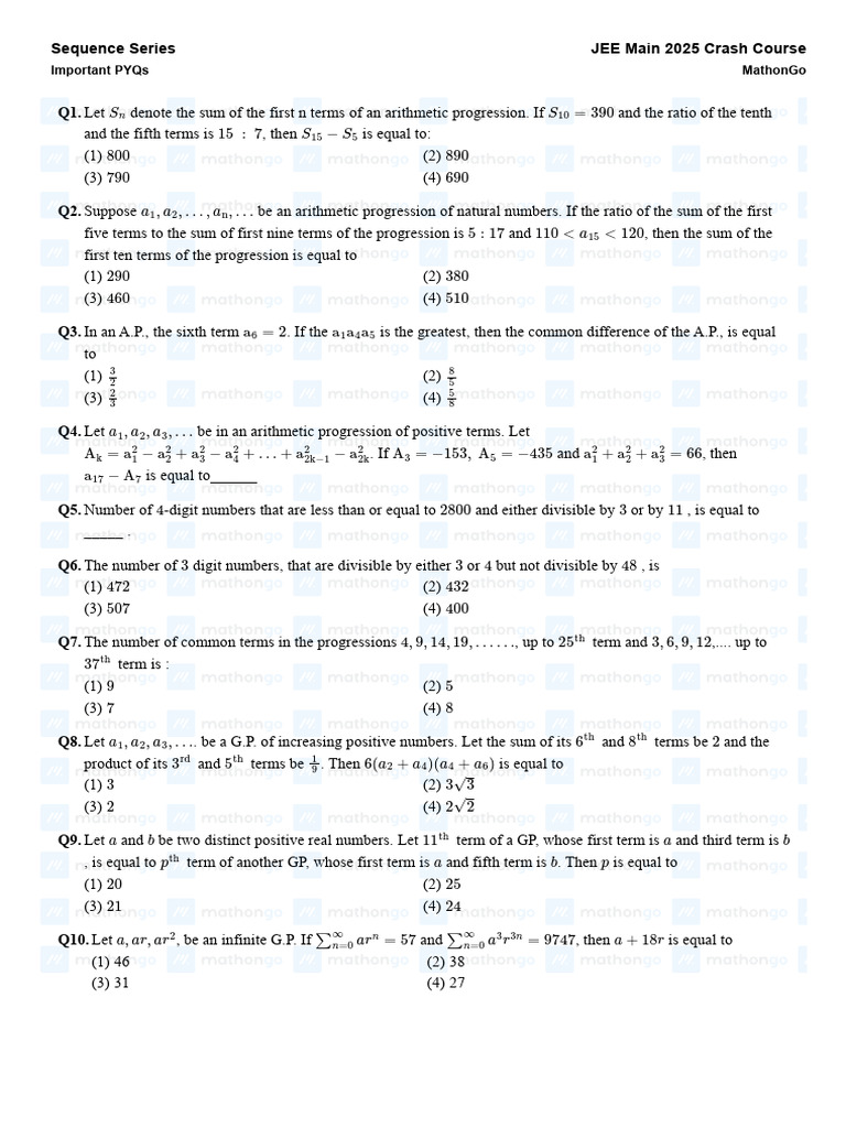 Important PYQs - Sequence Series | PDF | Mathematical Objects | Mathematical Analysis
