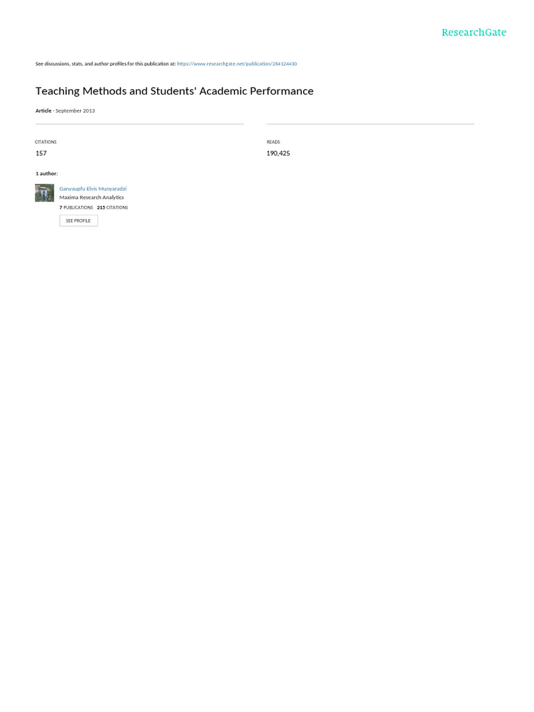 Teaching Methods And Students Academic Performance Pdf Statistics