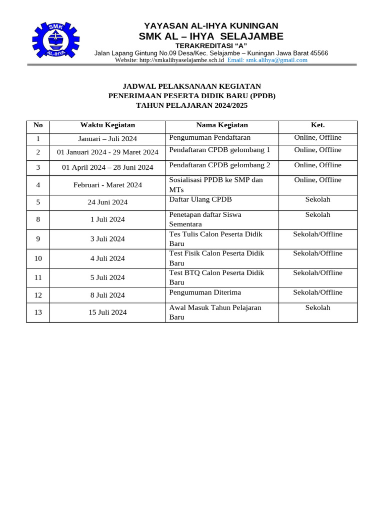 Jadwal Kegiatan PPDB | PDF