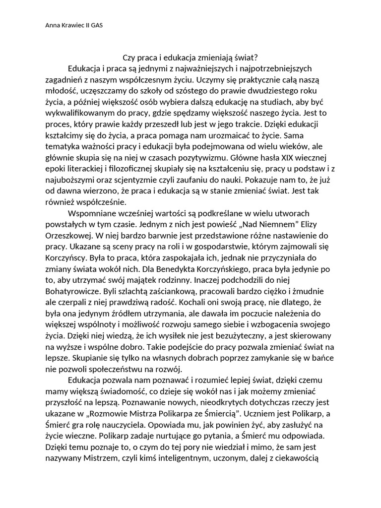 Rozprawka Eduakcja Praca | PDF