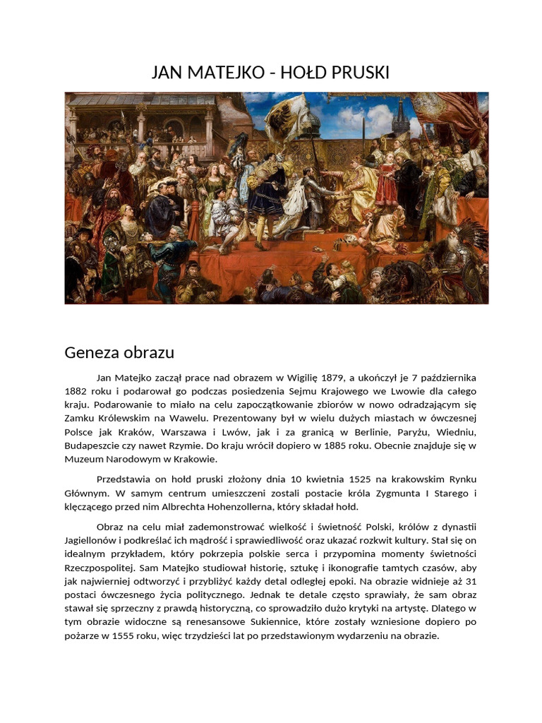 Jan Matejko Hołd Pruski | PDF