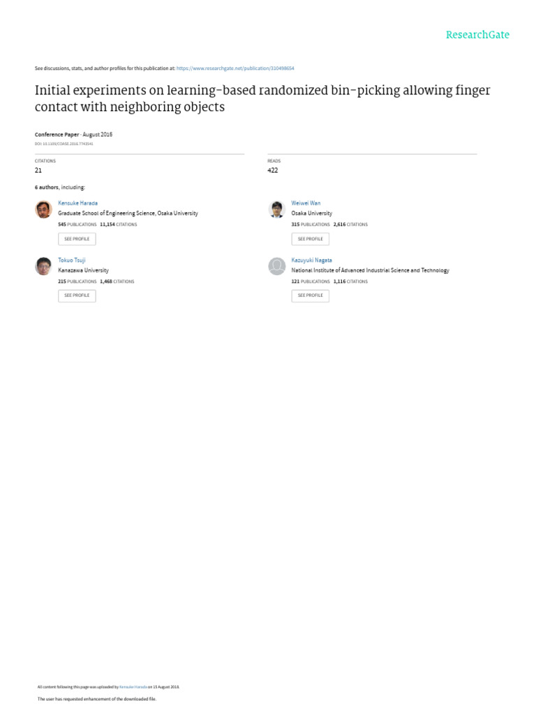 Initial Experimentson Learning Based Randomized Bin Picking | PDF | Support Vector Machine ...