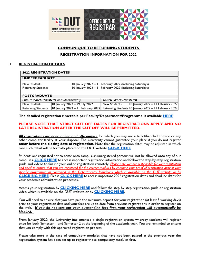 DUT-Returning-students-letter-2022 | PDF | Travel Visa | Postgraduate ...