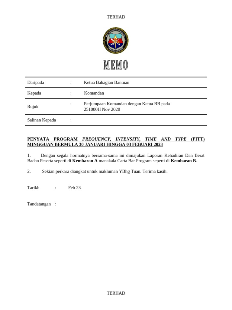 Memo Program Fit 30 Jan - 02 Feb 23 | PDF