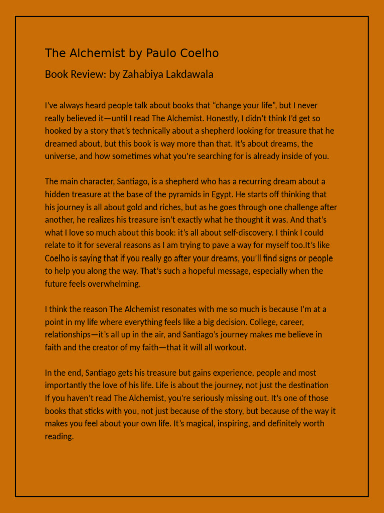 The Alchemist Book Review | PDF