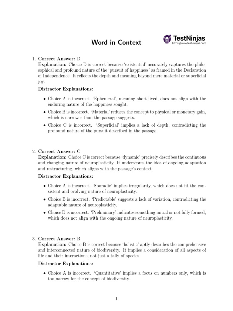 Word in Context Answer Key | PDF | Cognitive Science | Cognition