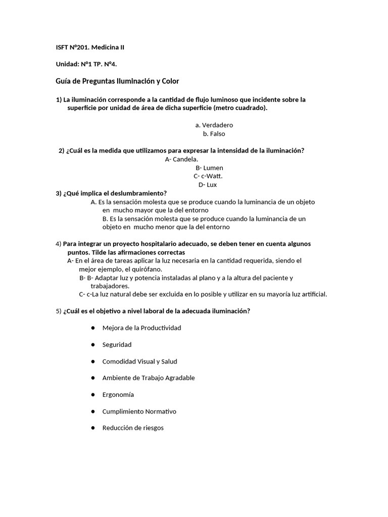 Guía de Pregunta Iluminación y Color TPN°5 | PDF | Encendiendo | Color