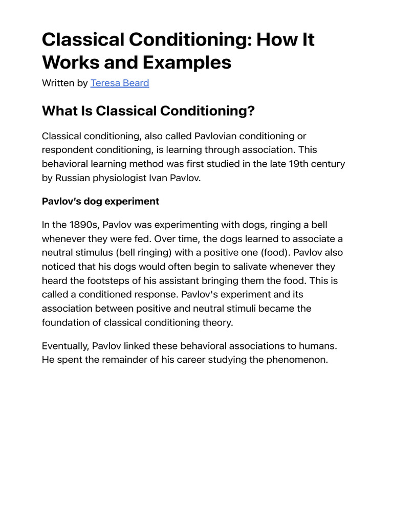 Classical Conditioning - Exploring Pavlov's Famous Experiment | PDF ...