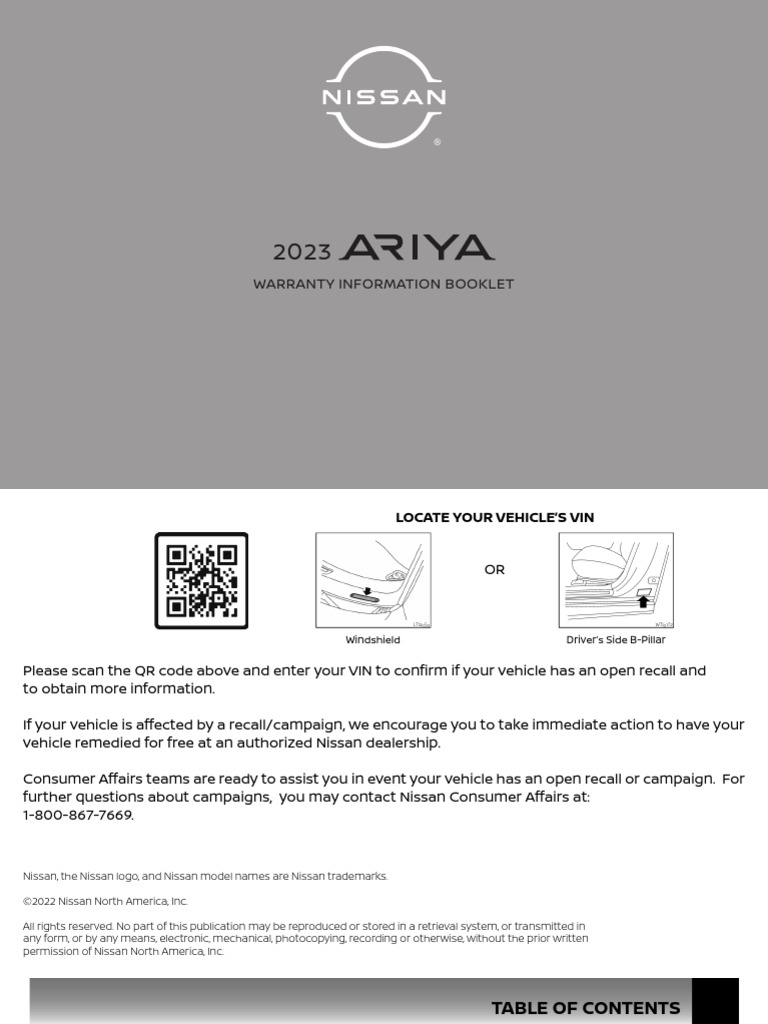 2023 Nissan Ariya Warranty Booklet | PDF | High Voltage | Battery Charger