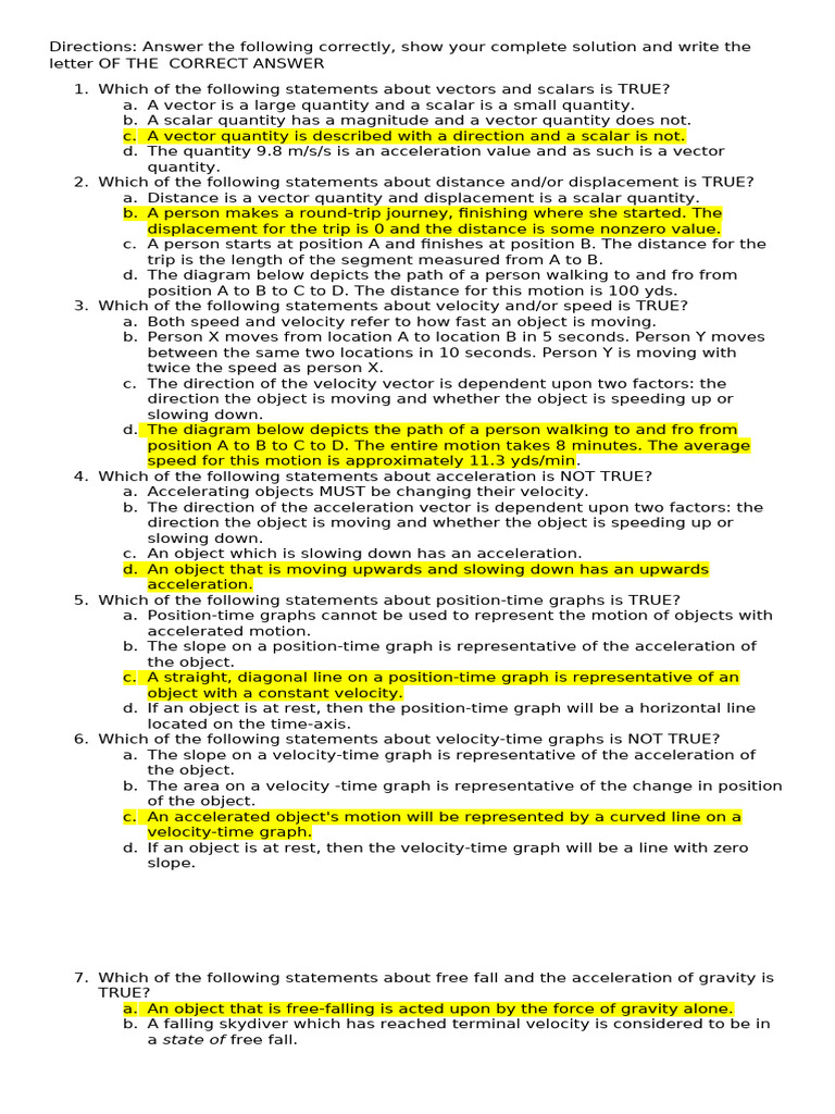 First Quarterly Exam in Physics 1 | PDF | Force | Acceleration