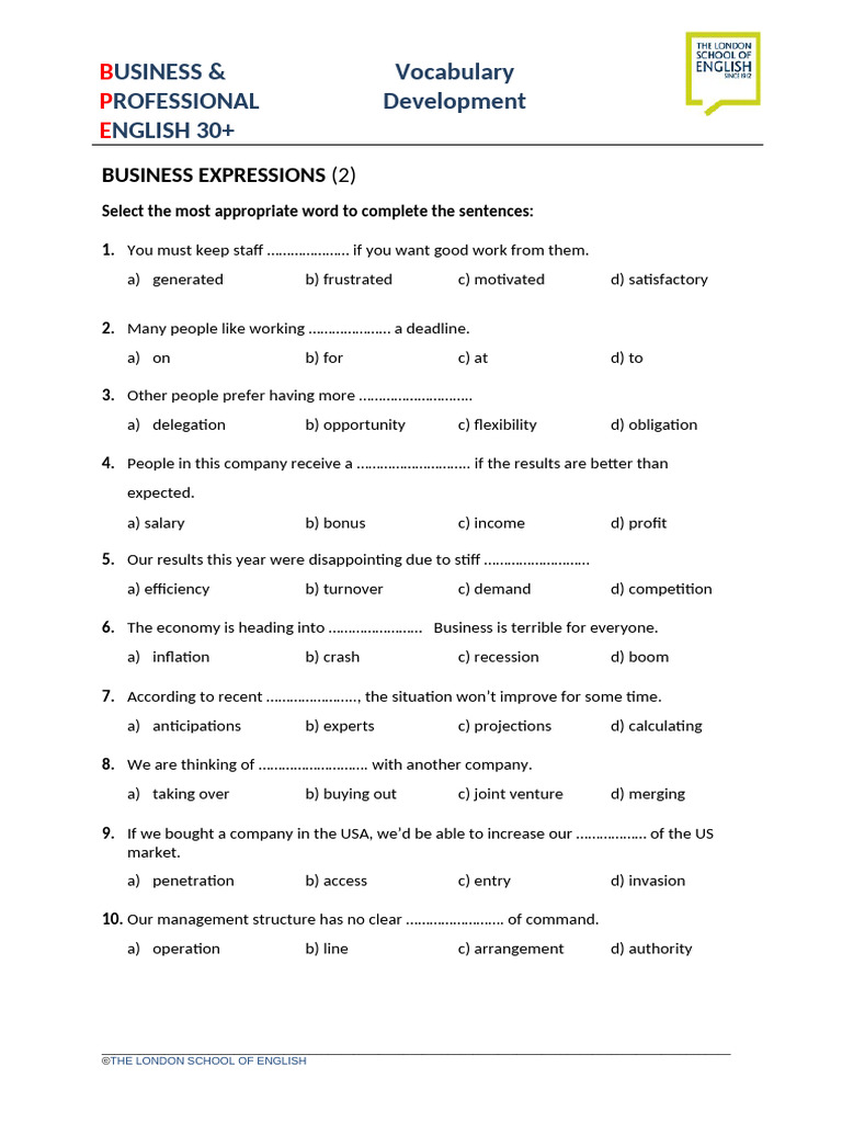 Business English Vocabulary Exercises | PDF | Business Economics ...