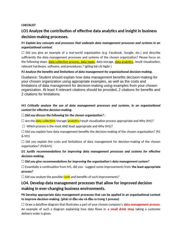 BDAI - check list | PDF | Data | Analytics