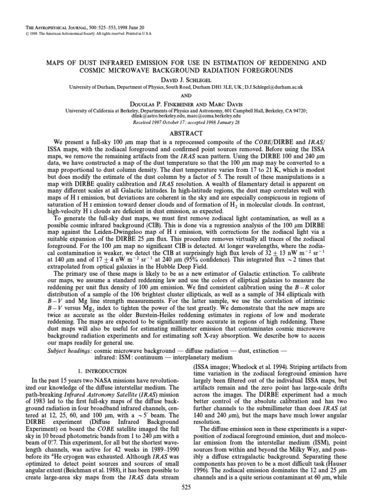 SFD 1998 | PDF | Cosmic Dust | Cosmic Microwave Background