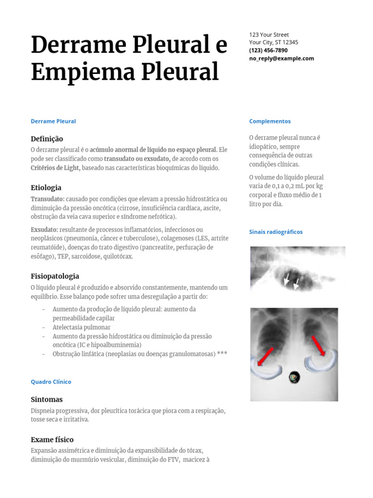 Derrame e Empiema Pleural: Causas e Tratamento | PDF | Medicina Clínica ...