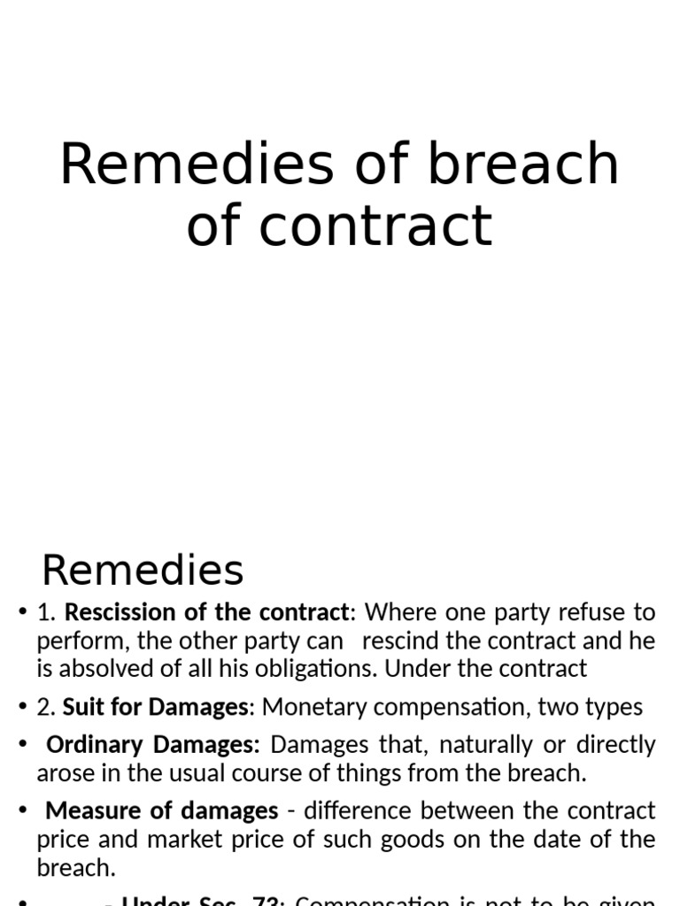 Remedies of Breach of Contract | PDF | Damages | Legal Remedy