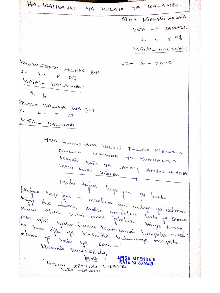 Falaja, Barua Ya Kuomba Poss | PDF