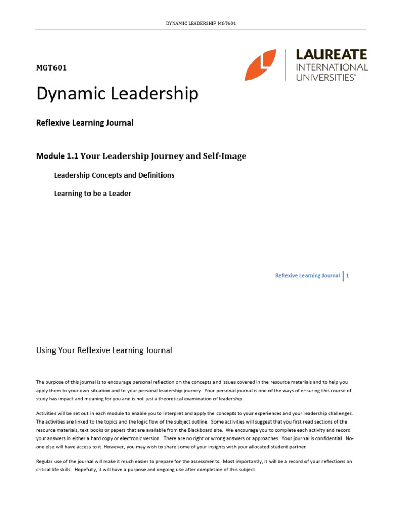 Dynamic Leadership Reflexive Journal | PDF | Learning | Leadership