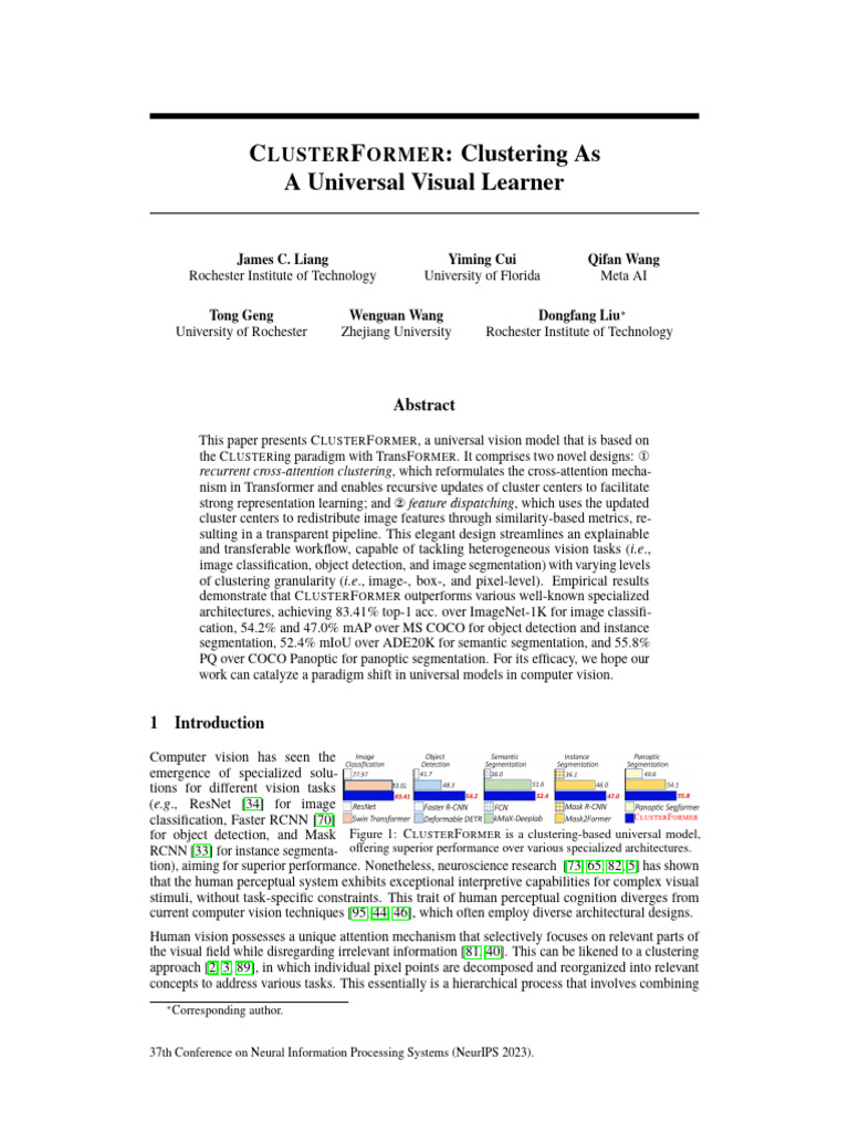 Neurips 2023 Clusterfomer Clustering As A Universal Visual Learner Paper Conference Pdf