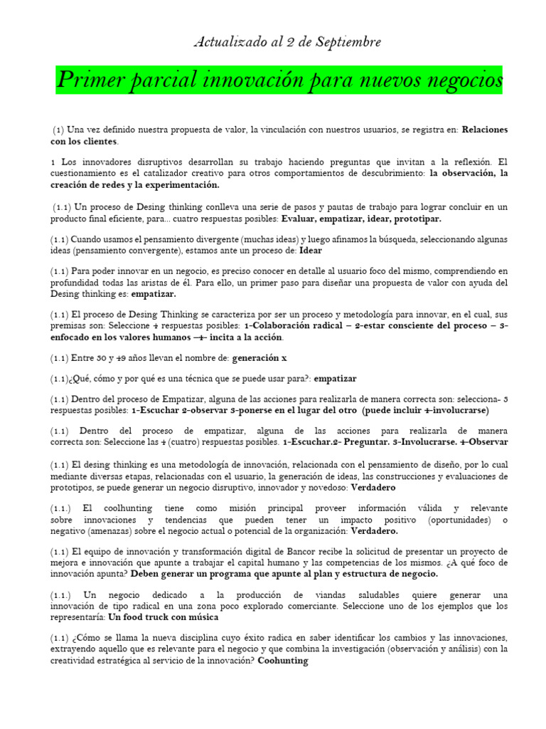 Preguntero Primer Parcial Innovacion Actualizado 2 221017 152828 | PDF | Innovación | Inteligencia