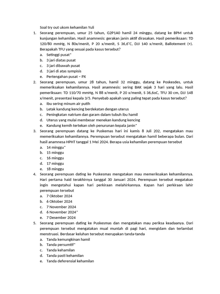 SOAL Try Out Hamil. Nifas, Perimenopause Yuli | PDF