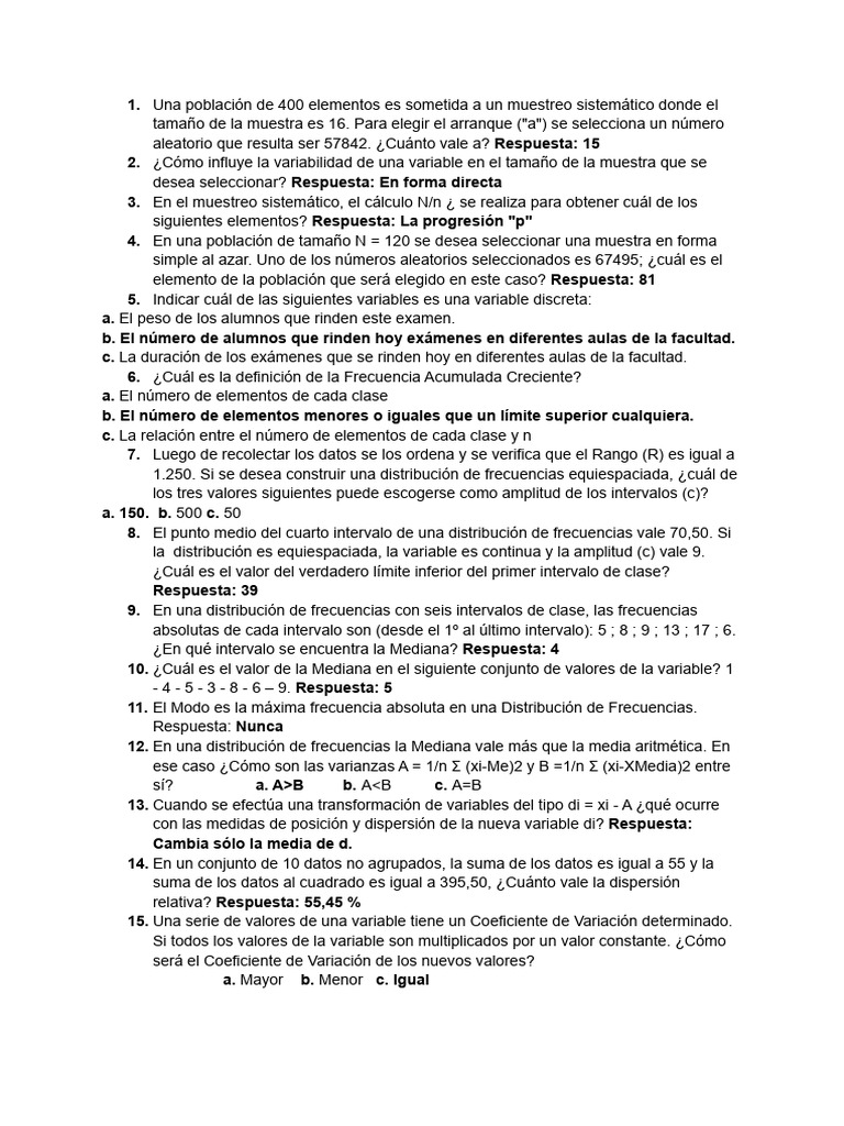 Posibles Preguntas Teóricas 1er - 2do Parcial | PDF | Diferencia | Muestreo (Estadísticas)