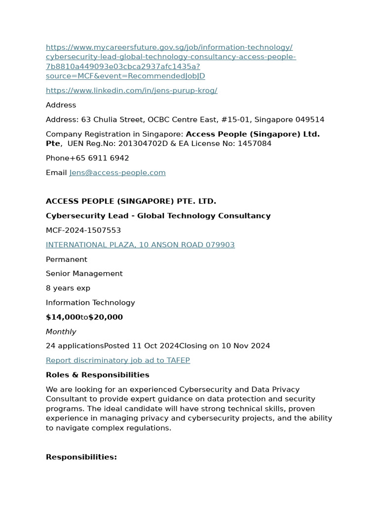 Cybersecurity Lead - Global Technology Consultancy | PDF | Computer Security | Security