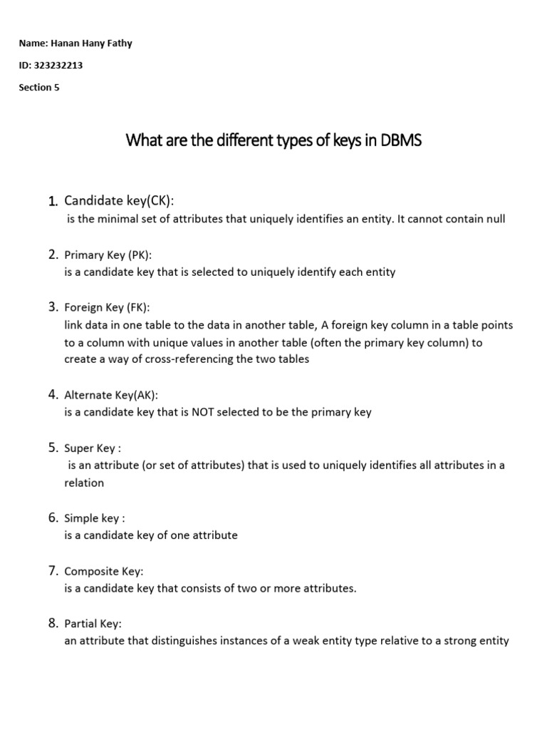 What are the different types of keys in DBMS | PDF What are the different types of keys in DBMS | PDF