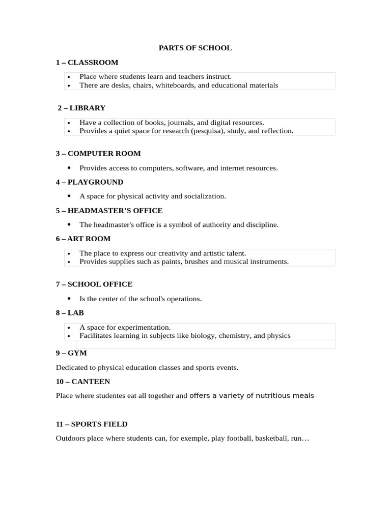 Key Parts of a School Explained | PDF