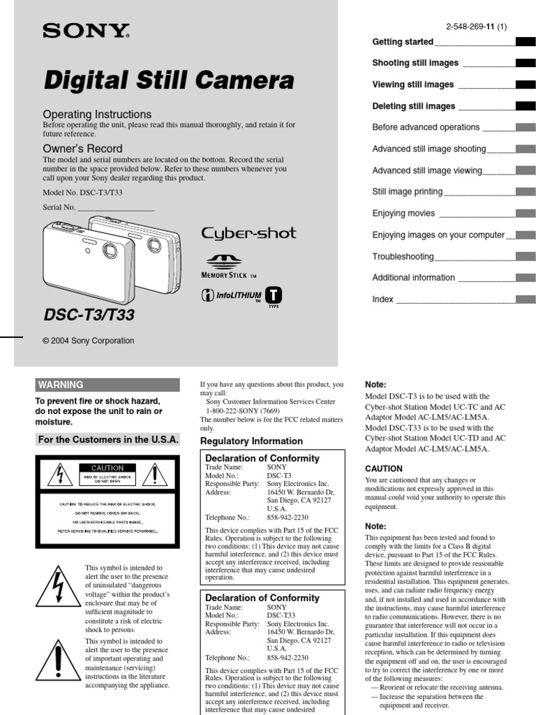 Digital Still Camera: DSC-T3/T33 | PDF | Camera | Ac Power Plugs And ...