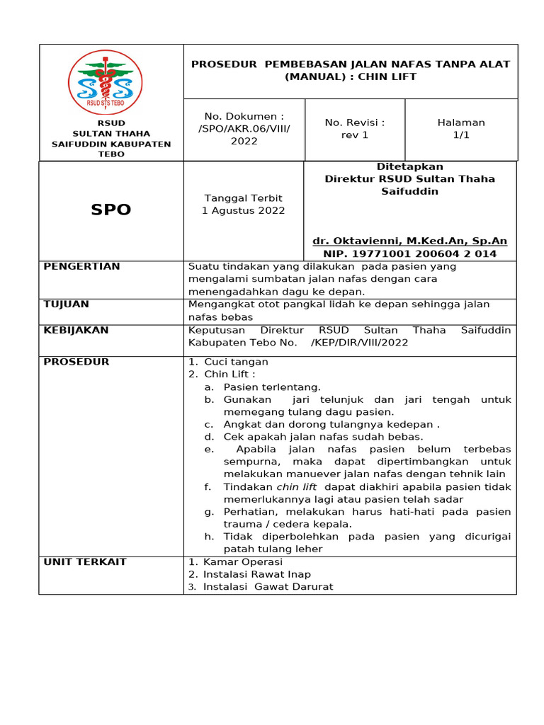 13 Prosedur Pembebasan Jalan Nafas Tanpa Alat (Chin Lift | PDF