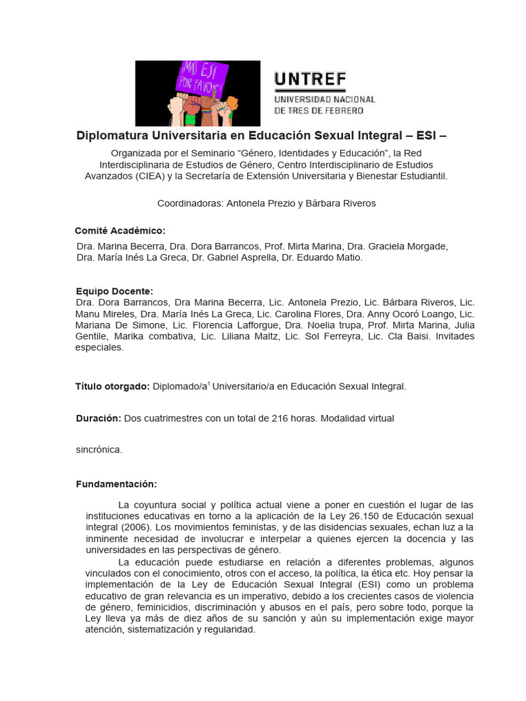 Programa Diplo Esi 2024 | PDF | Plan de estudios | Sexismo