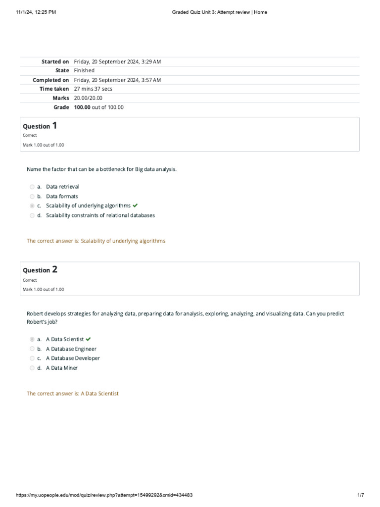 Big Data Quiz Review and Insights | PDF | Apache Hadoop | Big Data