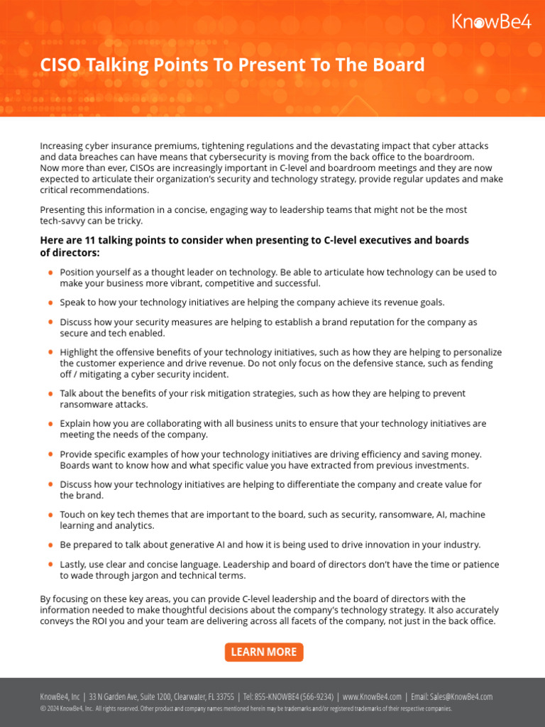 CISO Talking Points Checklist Guide - en US | PDF | Computer Security ...
