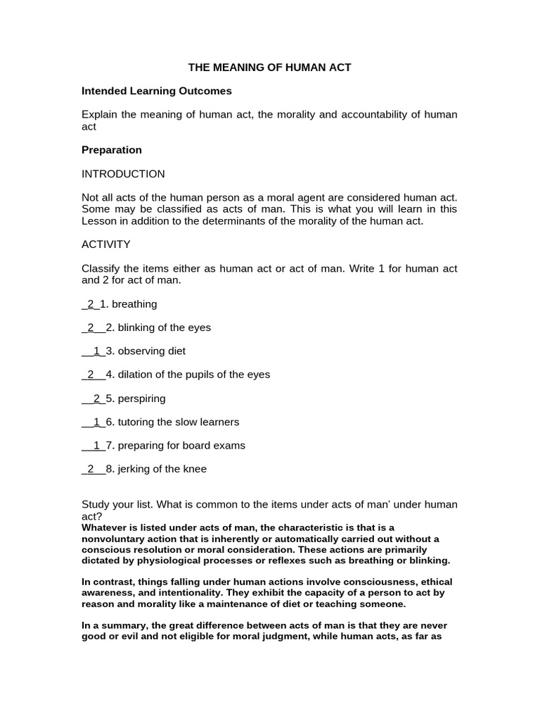 ETH101 PT No. 6 The Meaning of Human Act (20241017225838) | PDF
