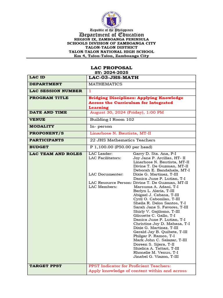LAC-03-JHS-MATH-1st | PDF | Teachers | Cognition